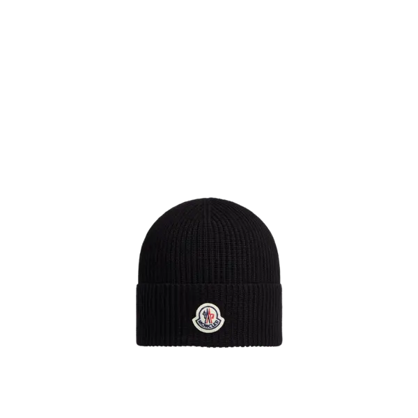 Moncler Logo Cotton Beanie - Black
