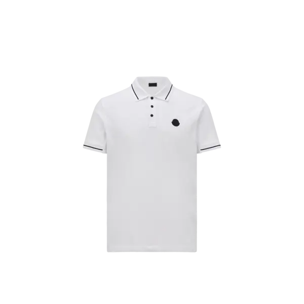 Moncler Logo Patch Cotton Polo Shirt - White