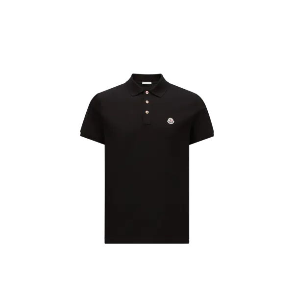Moncler Logo Patch Cotton Piquet Polo Shirt - Black