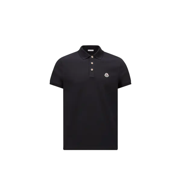 Moncler Logo Patch Cotton Piquet Polo Shirt - Blue