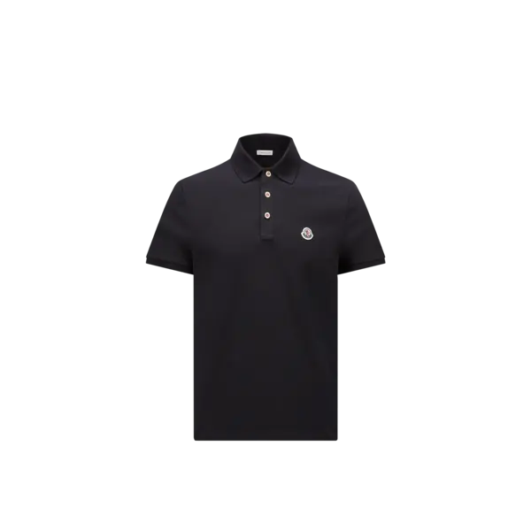 Moncler Logo Patch Cotton Piquet Polo Shirt - Blue