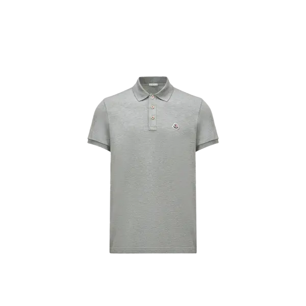 Moncler Logo Patch Cotton Piquet Polo Shirt - Grey