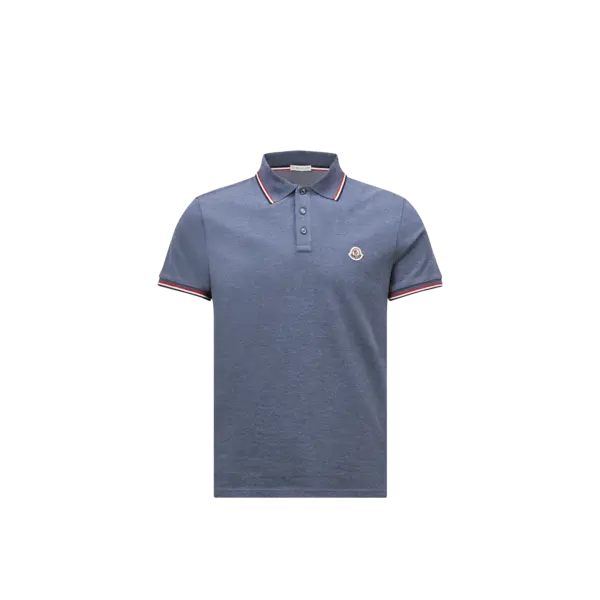 Moncler Tricolor-trimmed Cotton Piquet Polo Shirt - Blue