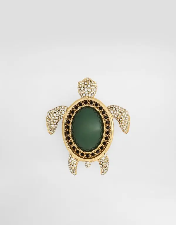 Dolce & Gabbana Turtle Rhinestone Brooch - Green