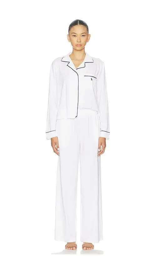 Polo Ralph Lauren Long Sleeve & Pant Pj Set In Ivory