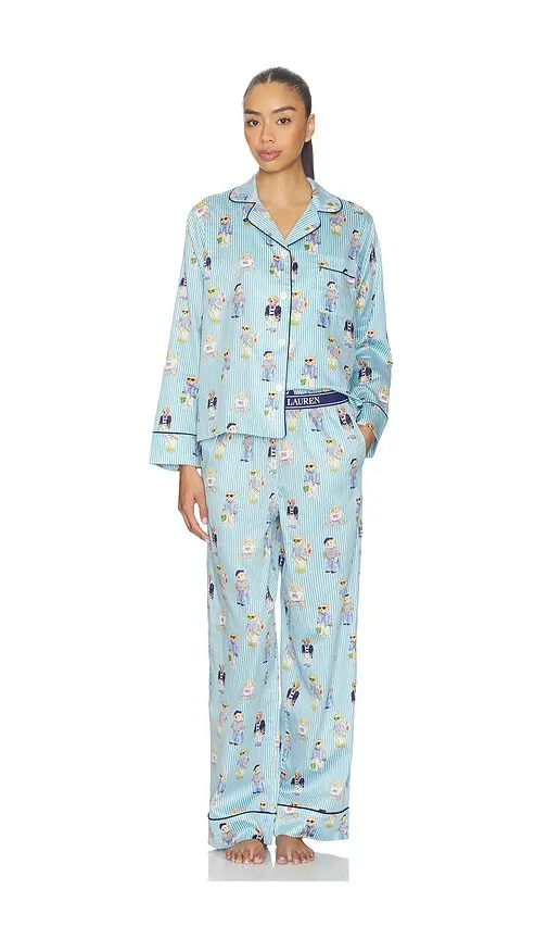 Polo Ralph Lauren Madison Pj Set In Blue - Aqua Mist Bear