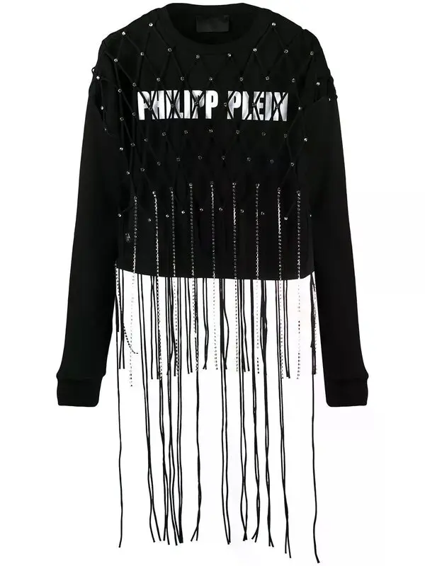 Philipp Plein Crystal-net Fringe Crop Top