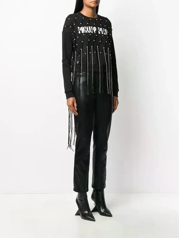 Philipp Plein Crystal-net Fringe Crop Top