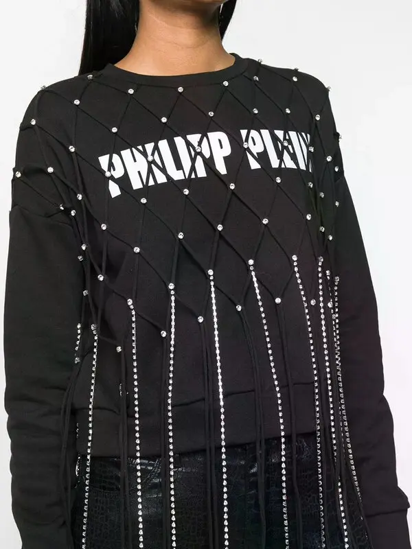 Philipp Plein Crystal-net Fringe Crop Top