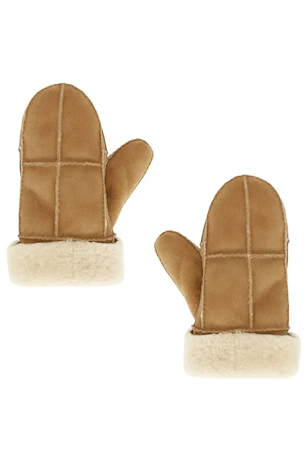Saint Laurent Shearling Mittens - Beige