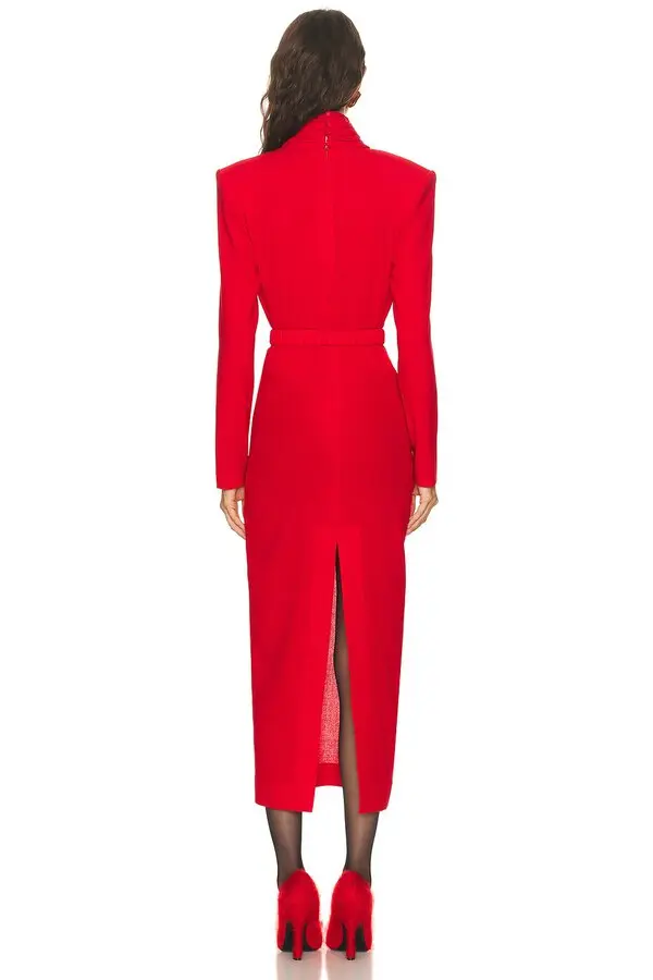 ROWEN ROSE Long Sleeve Plunging Draped Collar Dress - Red