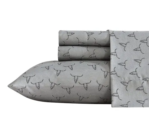 Wrangler Steer Skulls Grey King Microfiber Shee T Set