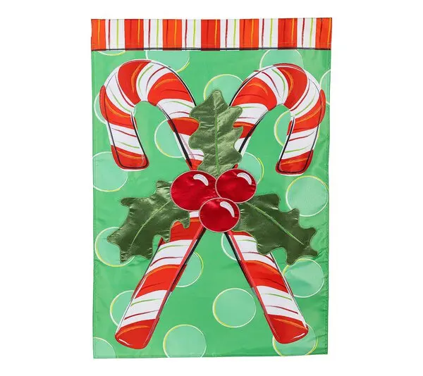 EVERGREEN Candy Cane Christmas Applique House F Lag - One-color