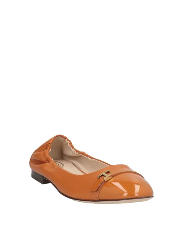 TOD'S Leather Ballet Flats With Logo - Brown