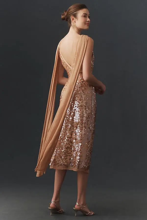 Bhldn Bella Sequined Plunged Midi Dress