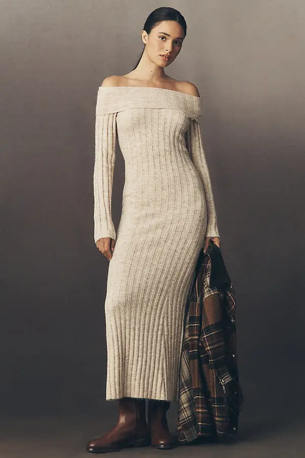 Glamorous Off-shoulder Knit Midi Dress