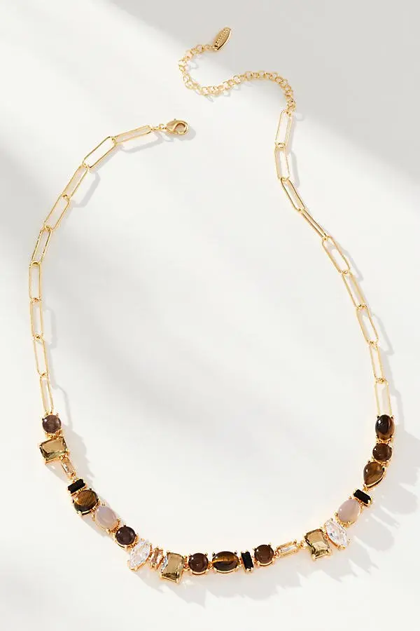 Anthropologie Gem Paperclip Necklace - Dark Brown