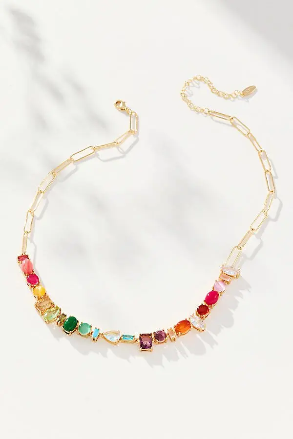 Anthropologie Gem Paperclip Necklace - Multi