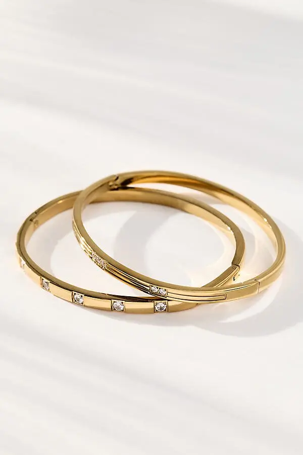 Anthropologie Metal Stacking Bracelets Set Of 2 - Gold