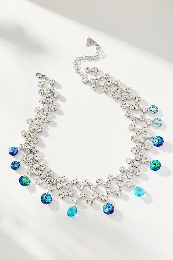 Anthropologie Jeweled Crystal Necklace - Sapphire