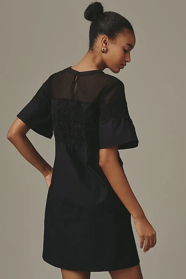 Anthropologie Embroidered Lace Panel Mini Dress - Black