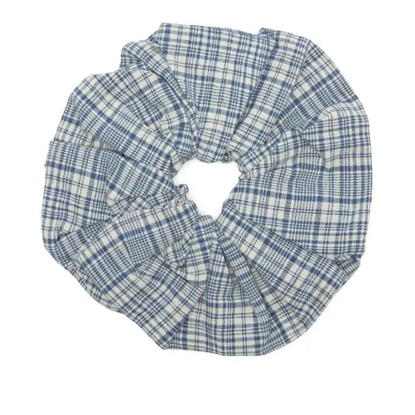STORY MFG. Hand Woven Scrunchie - Indigo Check