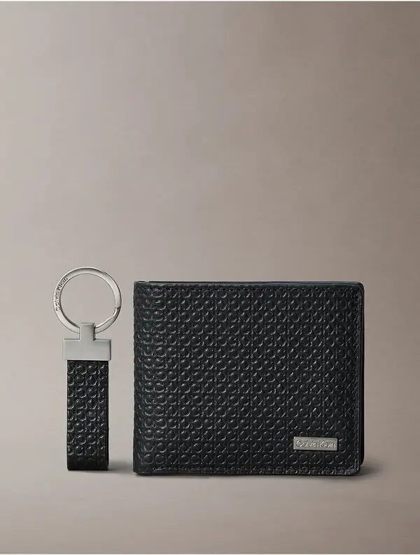 Calvin Klein Allover Monogram Logo Bifold Wallet And Key Fob - Ck Black