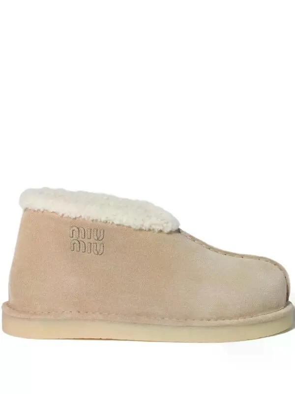 Miu Miu Embroidered-logo Shearling Boots