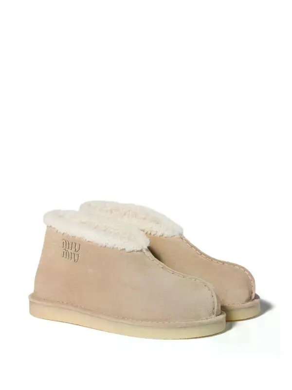 Miu Miu Embroidered-logo Shearling Boots