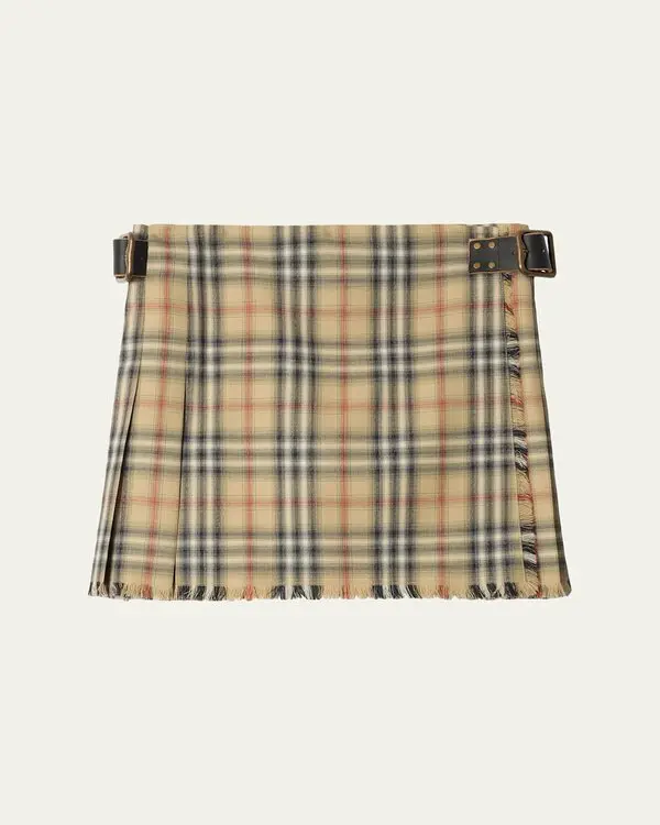 Burberry Checked Wool Wrap Mini Skirt - Sand Check