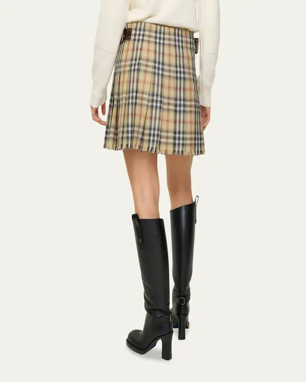 Burberry Checked Wool Wrap Mini Skirt - Sand Check