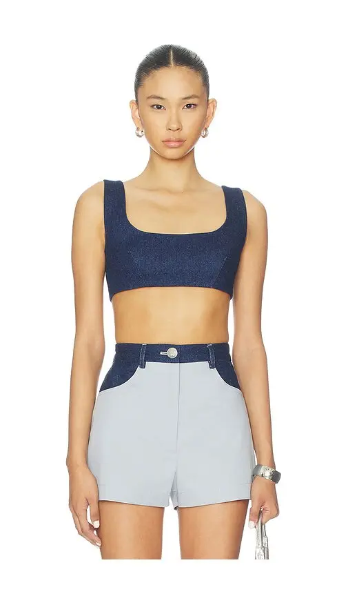Matthew Bruch Tie Back Crop Top - Blue
