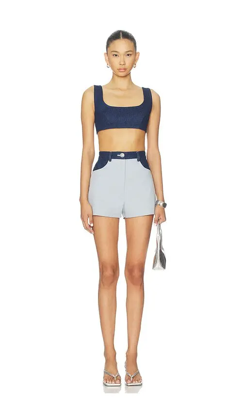 Matthew Bruch Tie Back Crop Top - Blue