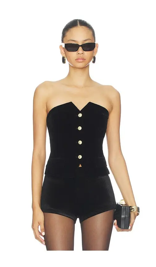 MORE TO COME Velvet Strapless Top With Button Closures - Black