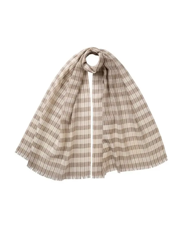 Johnstons Of Elgin Tipped Stripe Lightweight Scarf - Natural