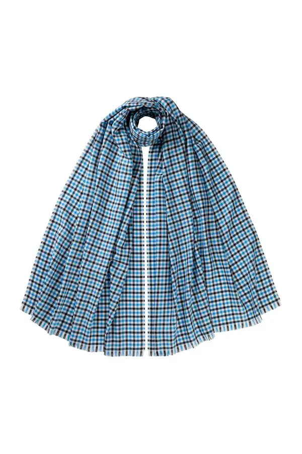 Johnstons Of Elgin Small Gingham Stole - Blue