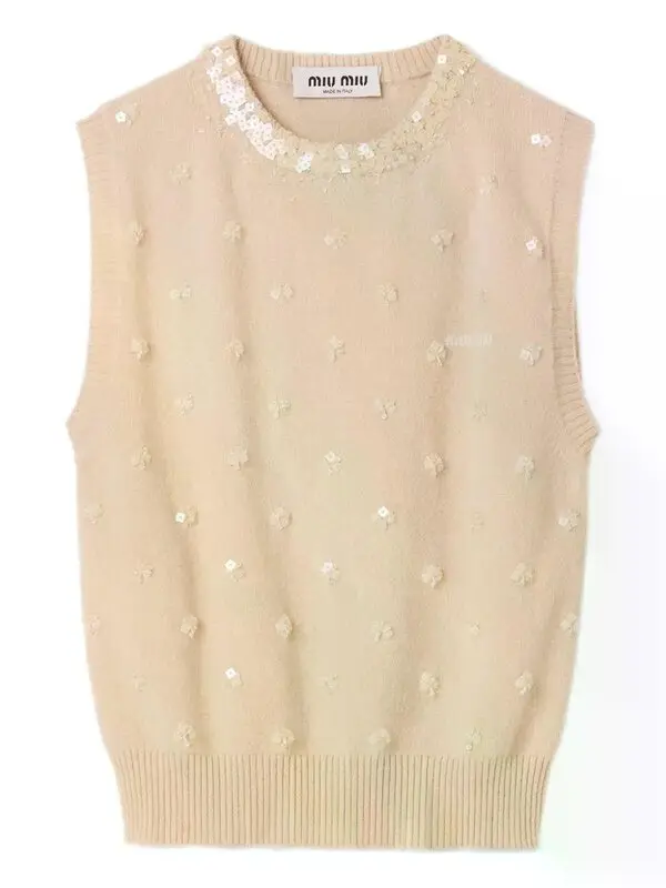 Miu Miu Crew-neck Cashmere Vest - Neutrals
