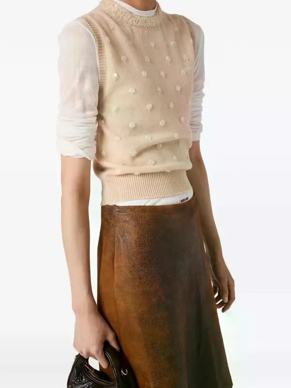 Miu Miu Cashmere Vest With Artisanal Embroidery - Neutrals