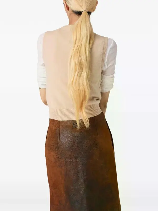 Miu Miu Cashmere Vest With Artisanal Embroidery - Neutrals