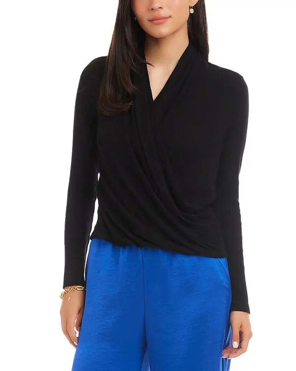 Karen Kane Long Sleeve Ribbed Crossover Top