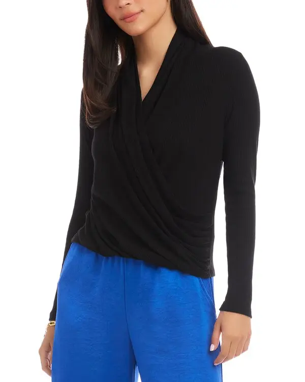 Karen Kane Long Sleeve Ribbed Crossover Top