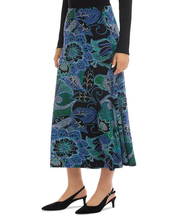 Karen Kane Side Slit Printed Midi Skirt
