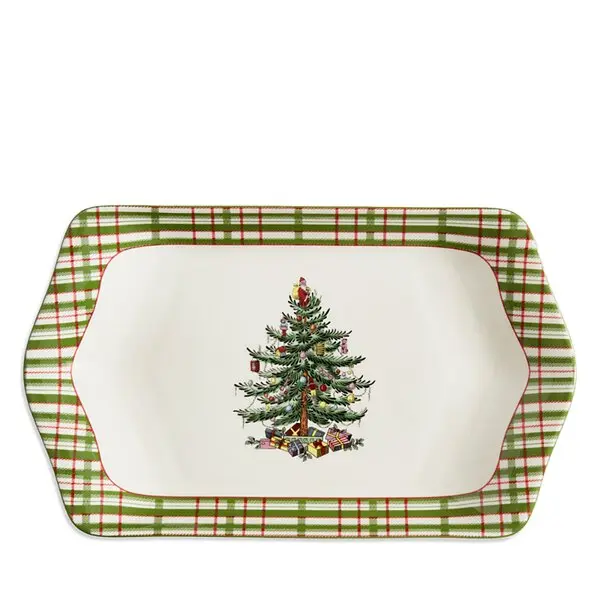 SPODE Christmas Tree Annual Dessert Tray - Green