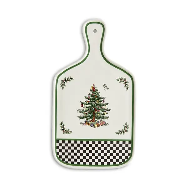 SPODE Christmas Tree Black & White Serving Board, 13.5 - Green