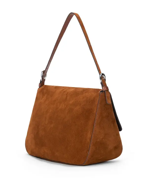 Staud Harlow Medium Suede Shoulder Bag - Tabacco