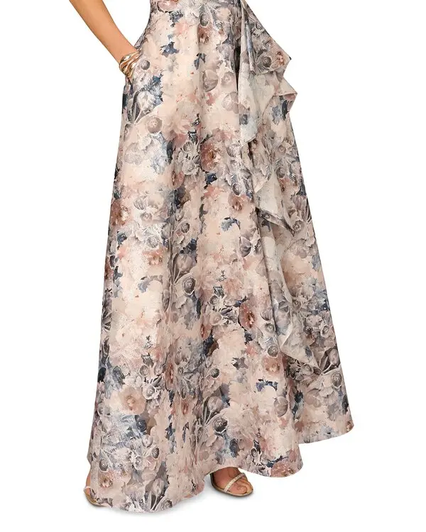 Aidan Mattox Printed Jacquard Long Gown