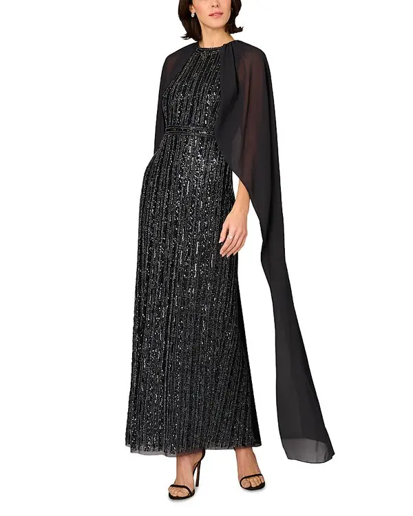 Aidan Mattox Beaded Cape Long Gown