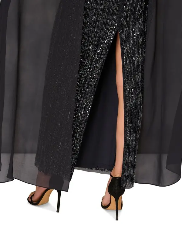 Aidan Mattox Beaded Cape Long Gown