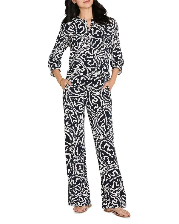 NIC+ZOE Indigo Leaf Double Crepe Top