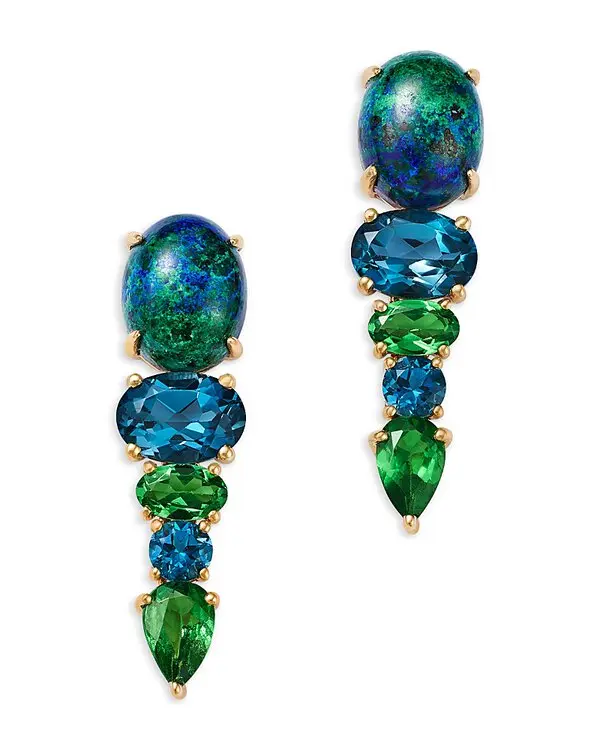 Bloomingdale'S 14k Yellow Gold, London Blue Topaz, Tsavorite & Azurite Multi-gemstone Drop Earrings - Blue/green